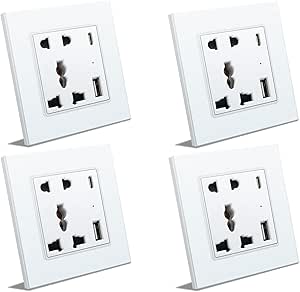 BSEED Single 5 Pin Universal Wall Socket with USB C & USB A - 4 Pack ...