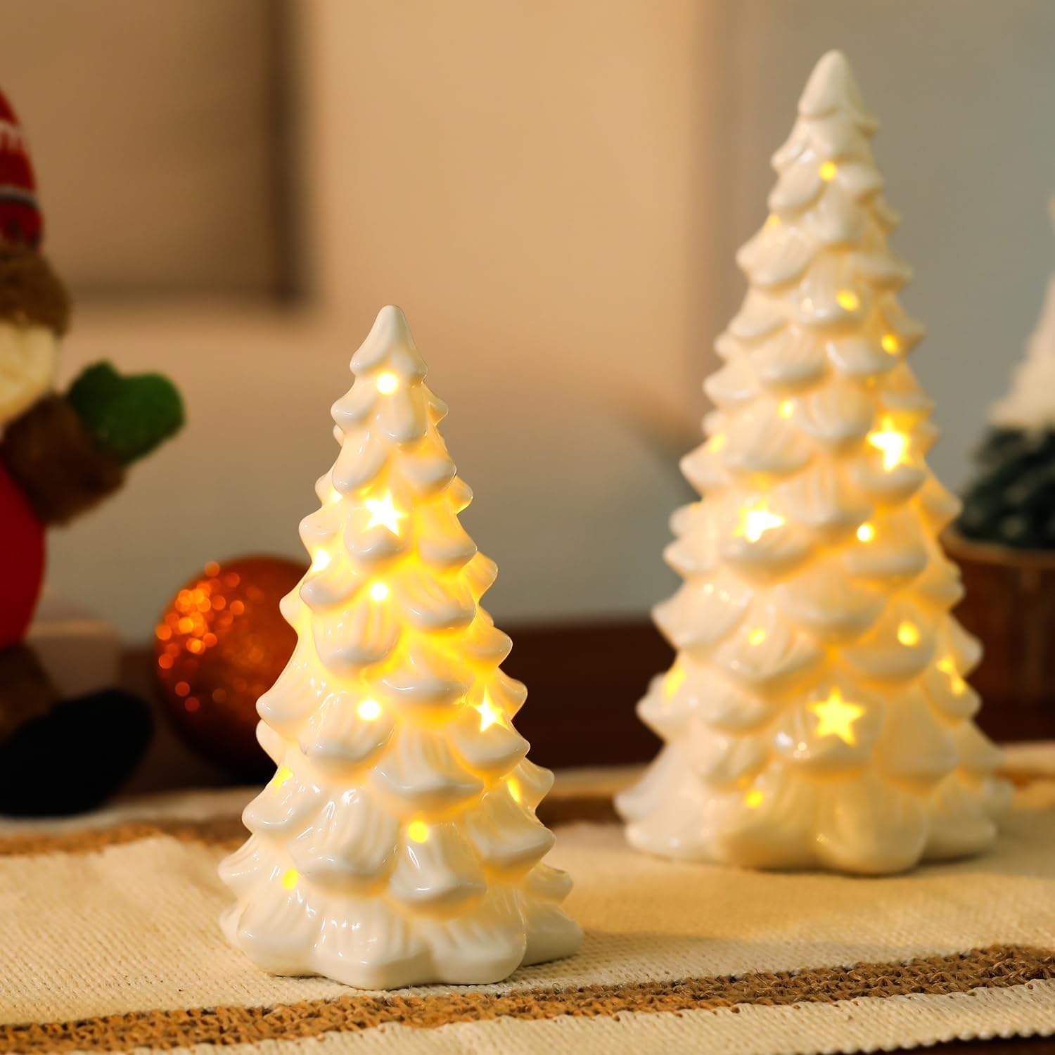 Amazon.com: 9 Pcs Lighted Ceramic Christmas Tree White Christmas ...