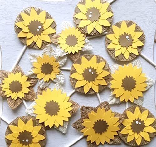 Amazon.com: Burlap Sunflower Cupcake Toppers, Burlap Toppers, Sunflower ...