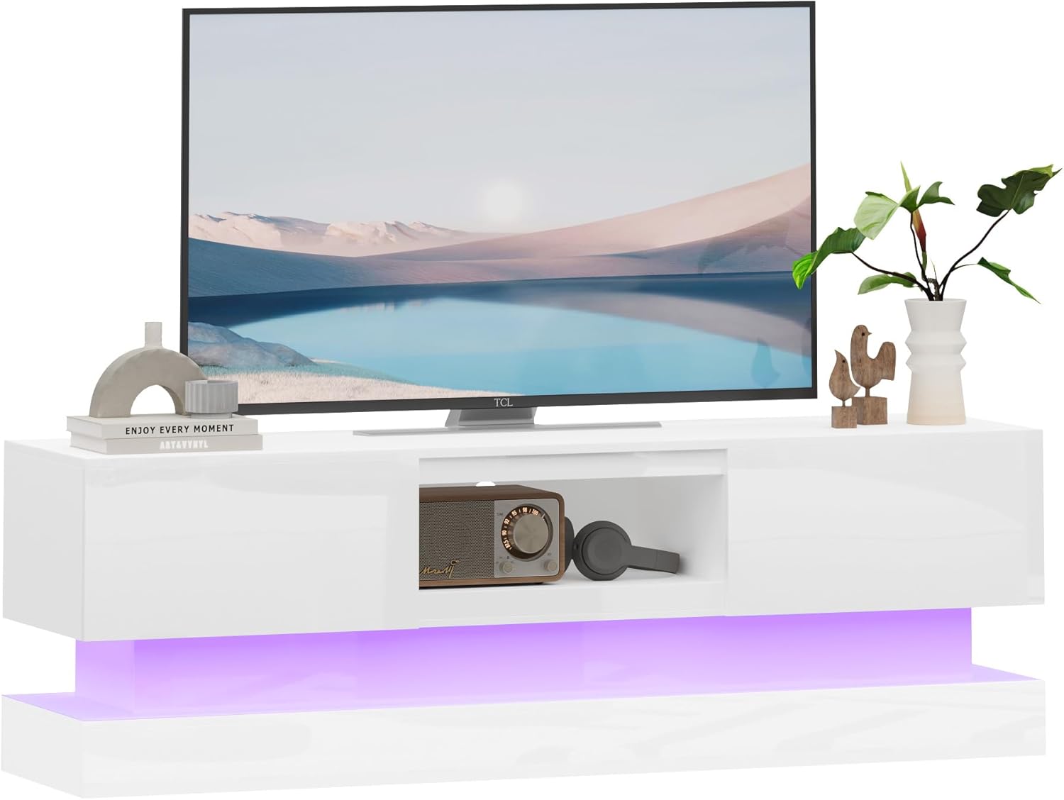 Amazon.com: WelFurGeer Modern Double-Layer TV Stands with Multi-Color ...