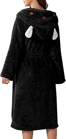 AMDBEL Fuzzy Robe for Women Long Cute Fleece Robe Plush Hooded ...