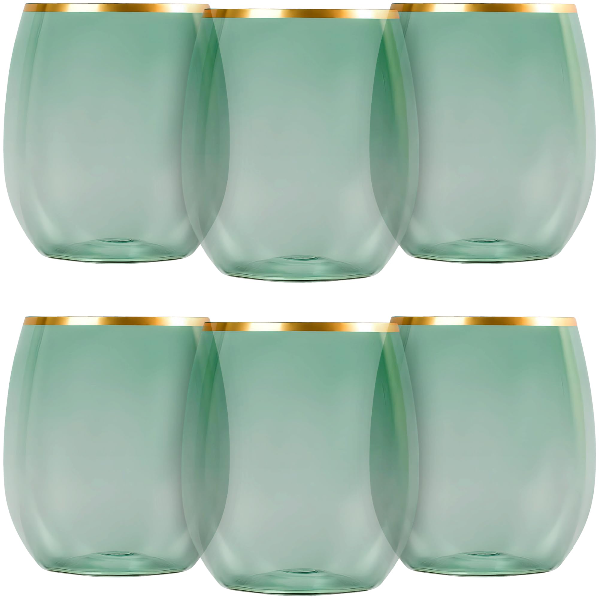 Amazon.com | Elegant Stemless Green Wine Goblets With Gold Rim - 12 Oz ...