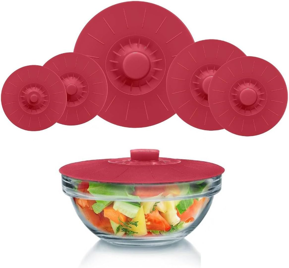 Buy KARP Silicone Bowl Lids Red Set of 5 Reusable Suction Seal Covers ...