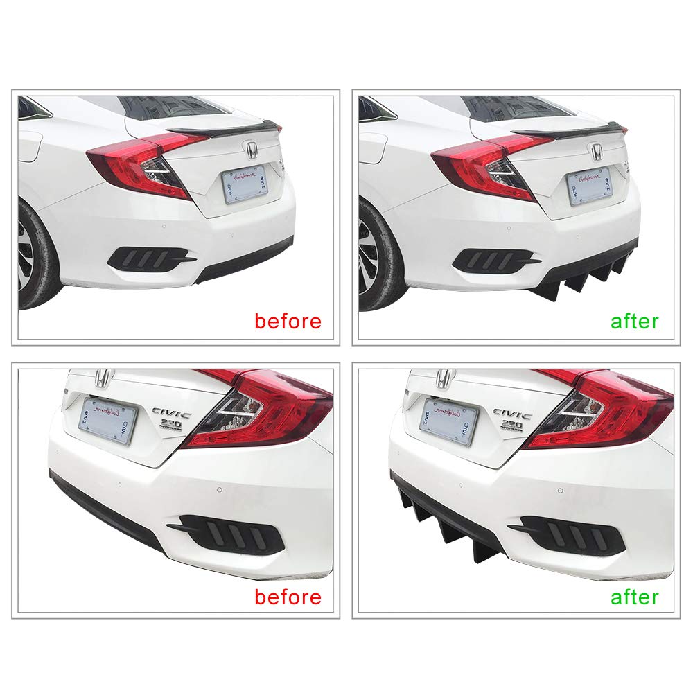 Rear Diffuser Universal Fitment, Unpainted Black ABS Plastic Splitter ...