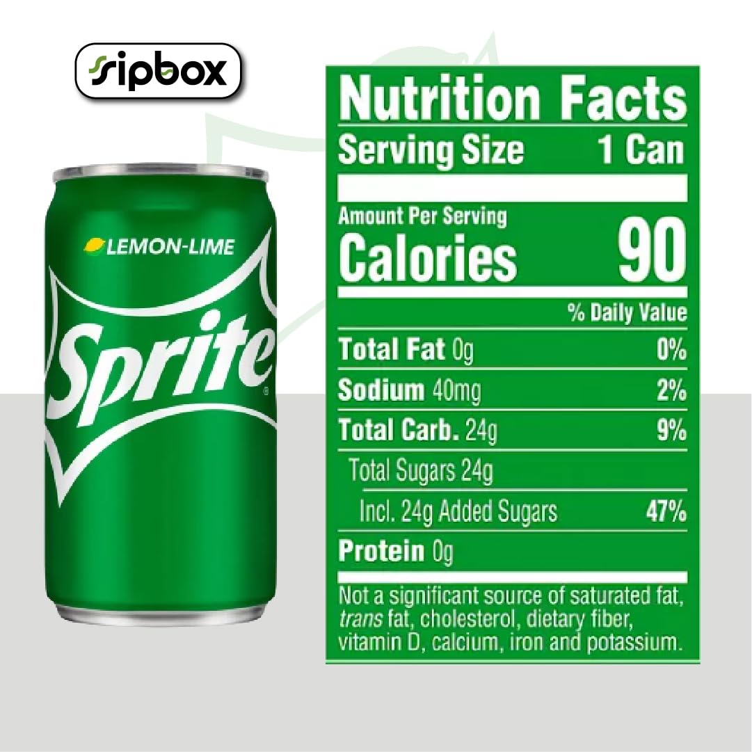 Sipbox Bundle of Variety Mini Soda Packs 7.5 OZ (Sprite, Sunkis, 7UP ...