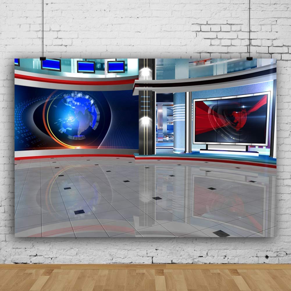 Buy Yeele 7x5ft Blue TV Studio News Anchor Backdrop Interior Television ...
