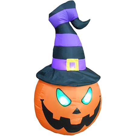 Amazon.com: 4 Foot Tall Lighted Halloween Inflatable Pumpkin with Witch ...