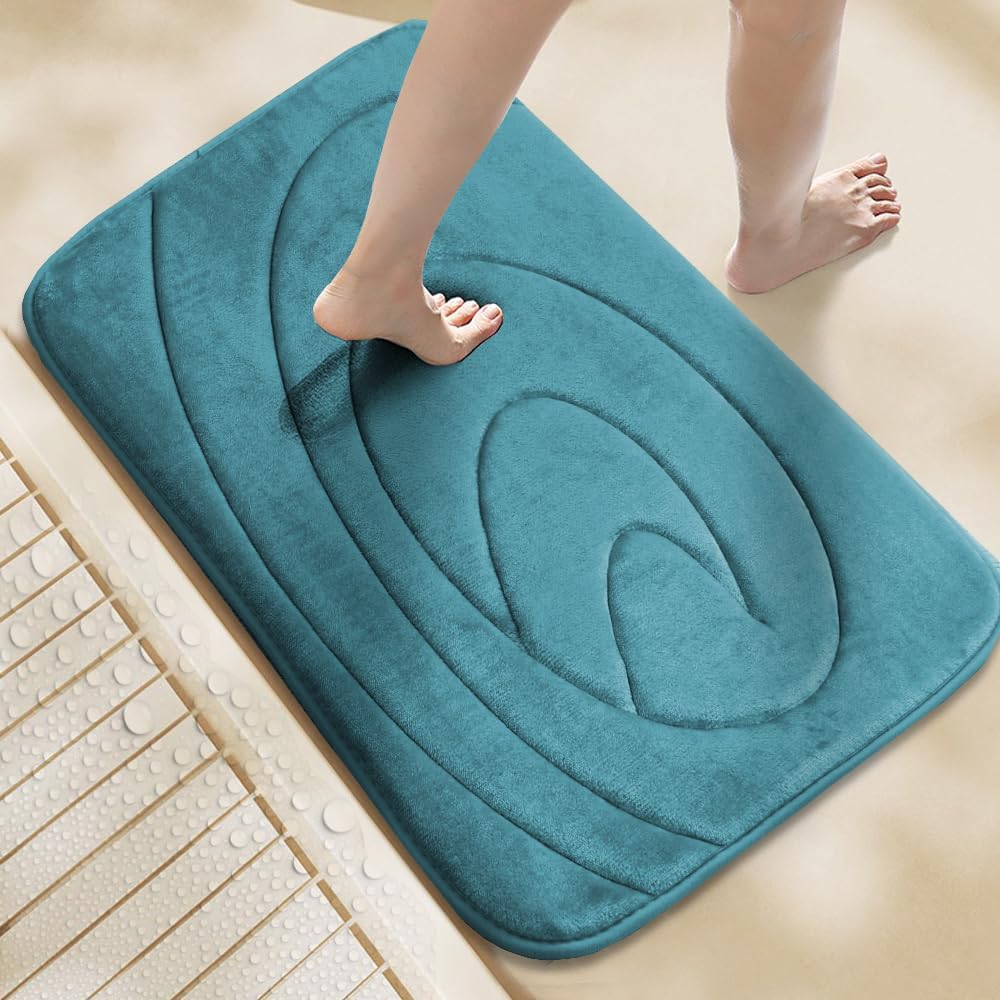 Amazon.com: Flamingo P Dark Teal Bath Mat Upgraded Thick Memory Foam ...