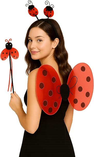 Adult Ladybird Fancy Dress 3-Piece Set – Includes Red Spotty Wings ...