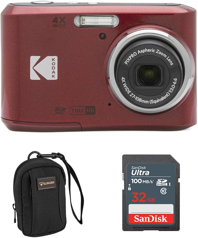 Amazon.com : Kodak PIXPRO FZ45 Friendly Zoom 16MP Full HD Digital Camera, Red, Bundle with 32GB ...