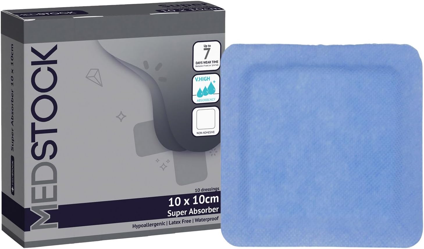 Amazon.com: MEDSTOCK Super Absorber Dressing, 4"x4" (Pack of 10), Wound ...