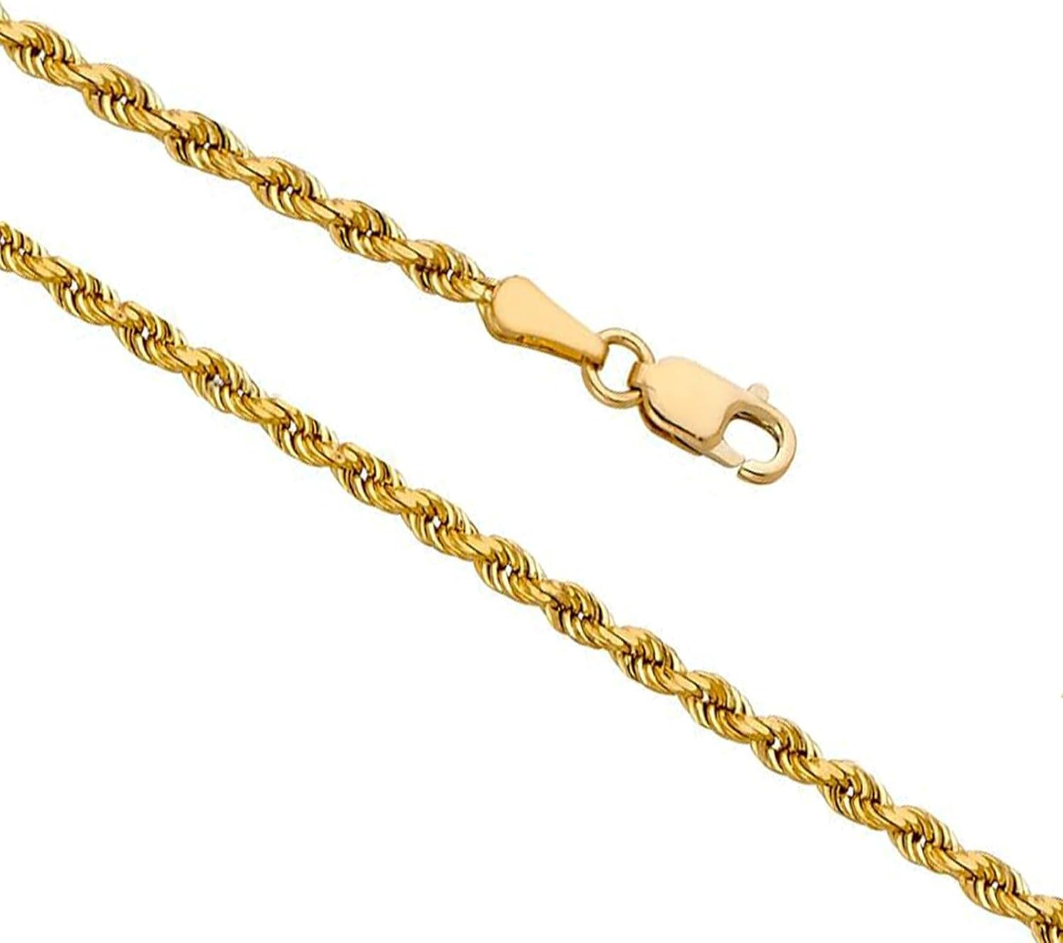DIFINES 14K 14K Real Yellow Gold 1.5mm Solid Rope Chain Necklace with ...