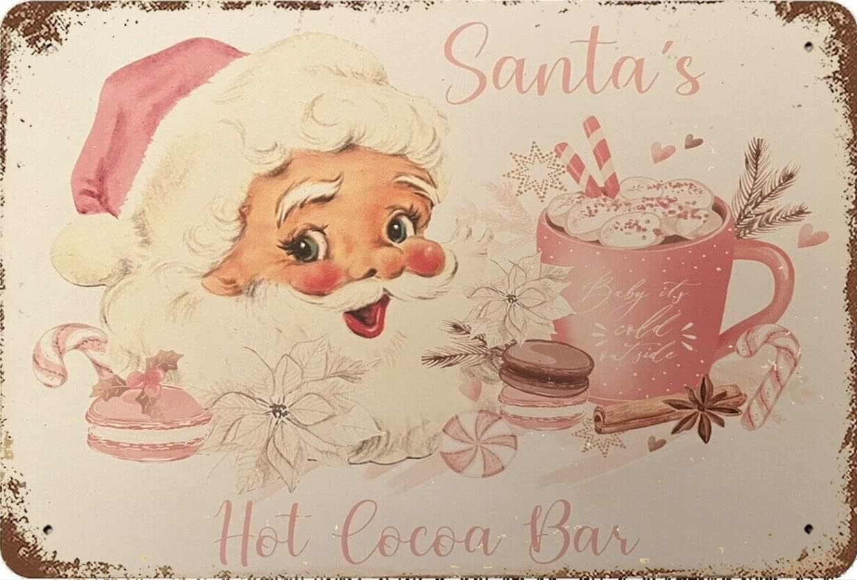 Amazon.com: Pink Retro Santa,Santa'S Hot Cocoa Bar Pink Christmas ...