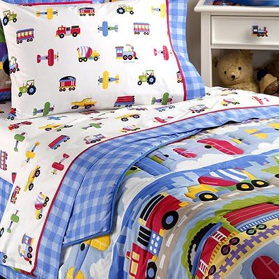 Amazon.com: Trains, Planes & Trucks Full Cotton Bedding Set by Olive ...