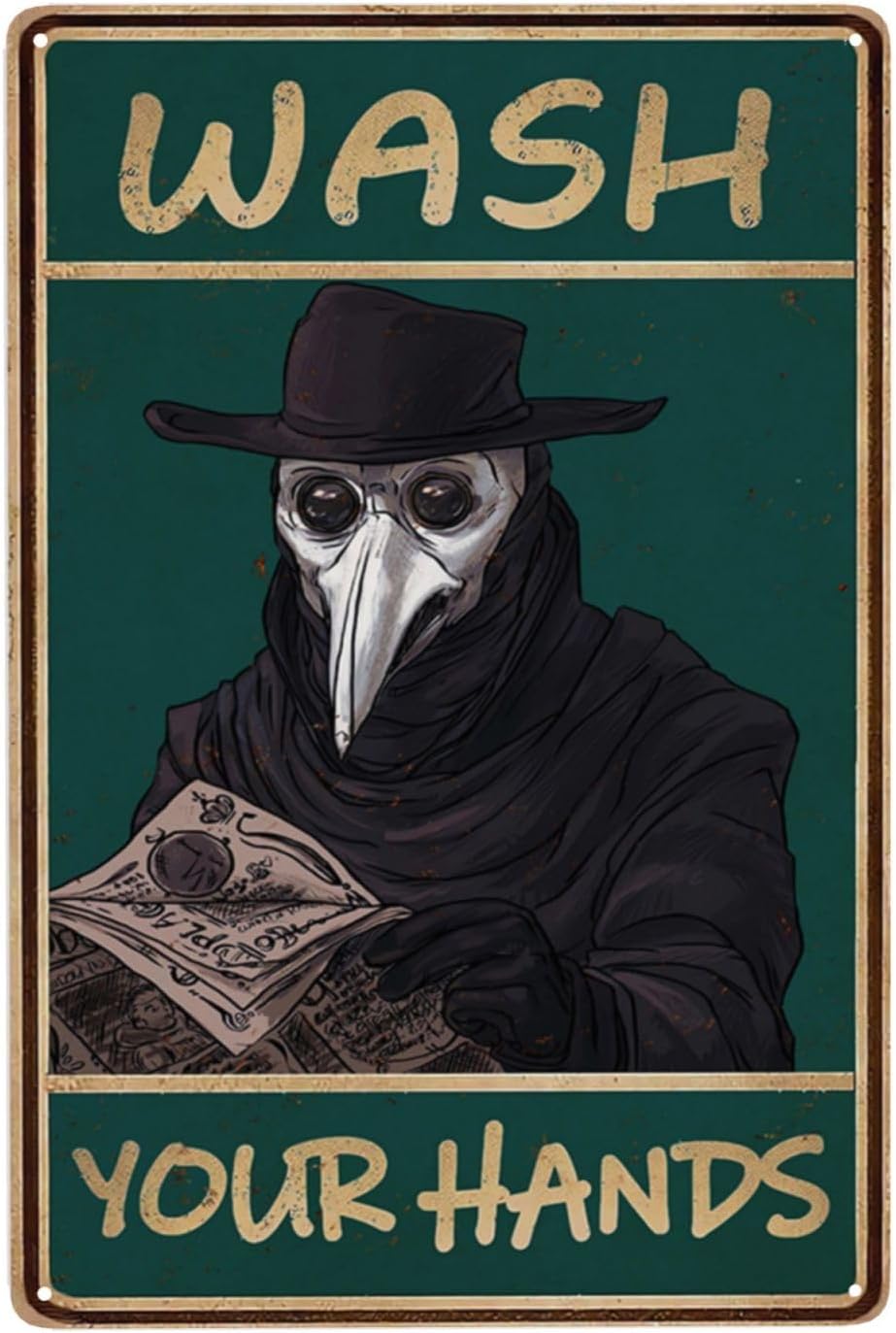 Amazon.com: Bugana Wash Your Hands Plague Doctor Metal Sign, Goth ...