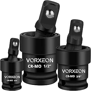 VORXEON 3Pcs Impact Universal Joint Socket Swivel Set, 1/2", 3/8", and ...
