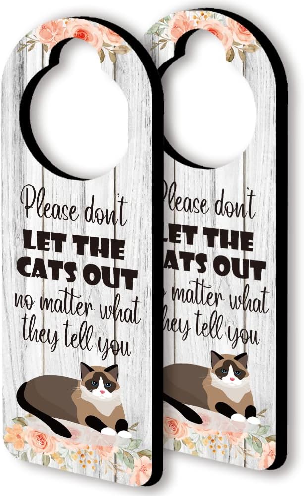 Amazon.com : Doll Cat Funny Wooden Door Hanger Sign, 2 Pack(Double ...