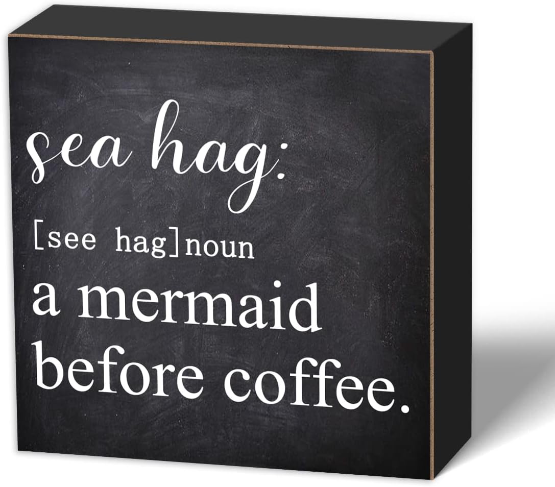 Amazon.com: Sea Hag A Mermaid Before Coffee Wooden Box Sign, Beach ...