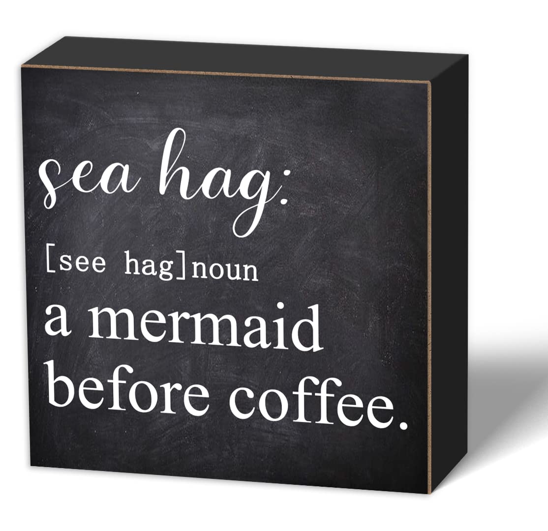 Amazon.com: Sea Hag A Mermaid Before Coffee Wooden Box Sign, Beach ...