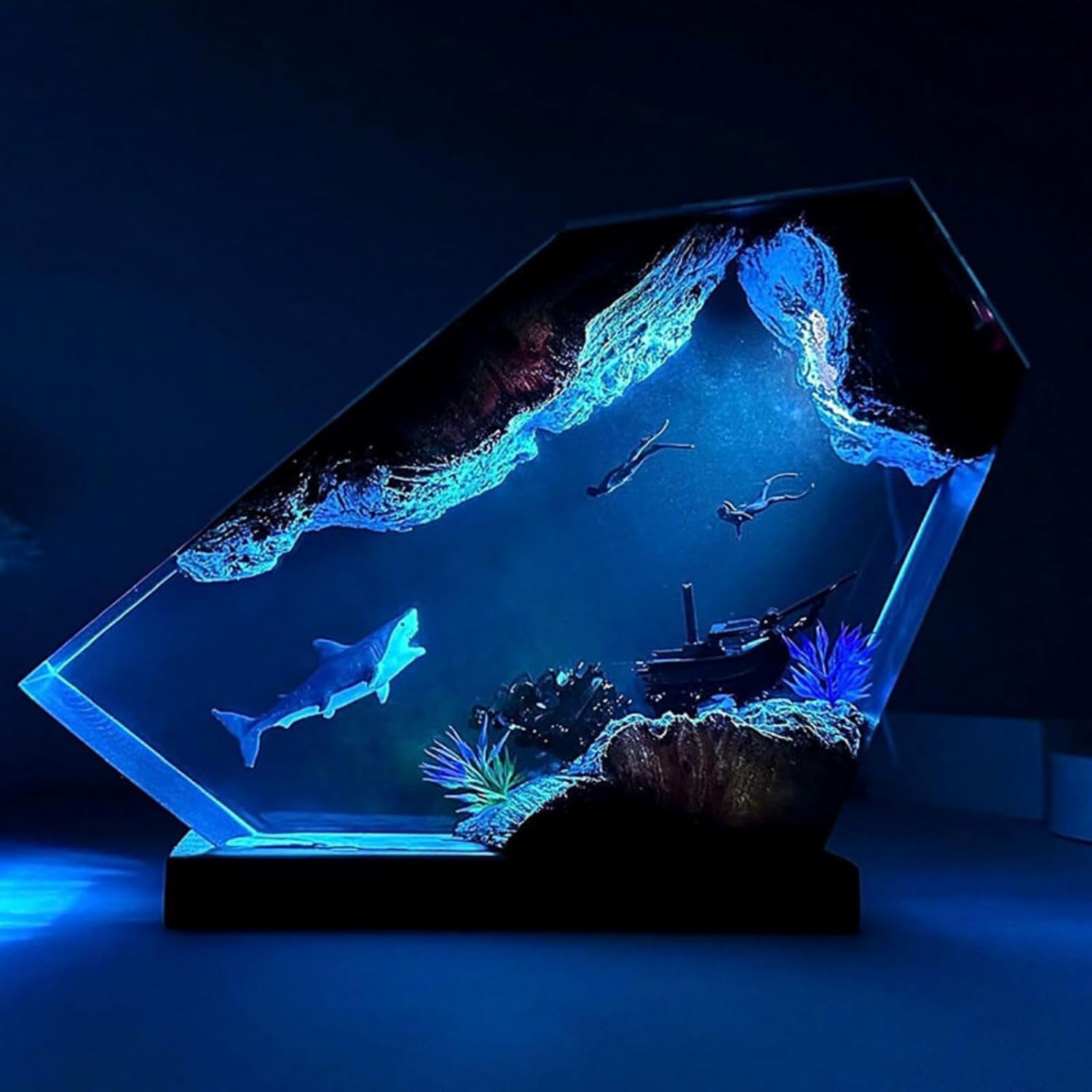 Ocean Creative Epoxy Resin Wood Light Lamp, Handmade Multi Color Deep ...
