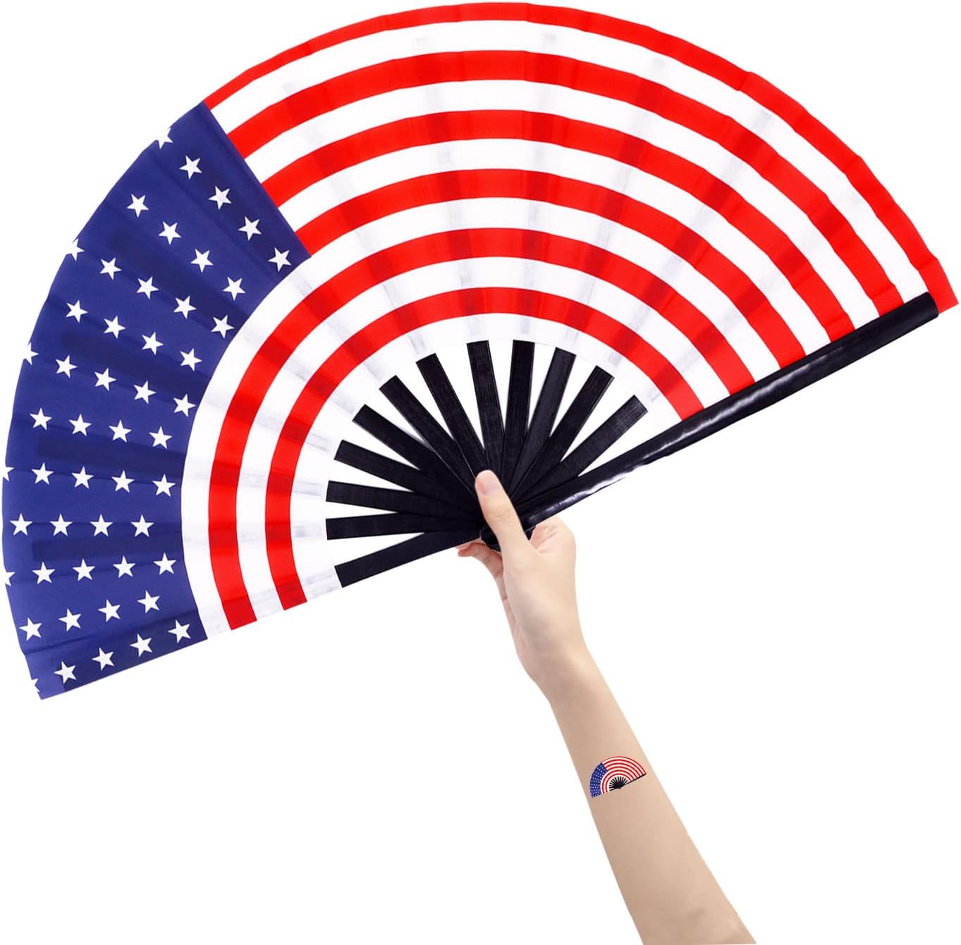 Amazon.com: Amajiji American Flag Folding Fans, Large Bamboo Folding ...