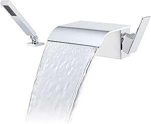 High Flow Waterfall Deck Mount Tub Faucet Chrome Bathtub Filler Tub ...