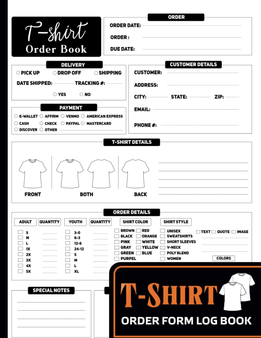 Amazon.com: T-Shirt Order Form Log book: Custom orders receipt and ...