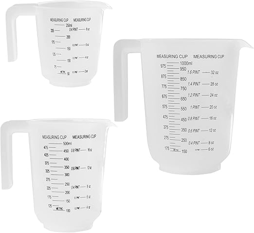 Plastic Lightweight Kitchen Measuring Jug Set of 3, Sturdy Hardwearing ...