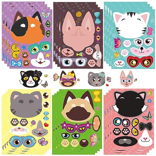 SamHeng 24 Sheets Cat Make A Face Stickers for Kids, DIY Make an Animal ...