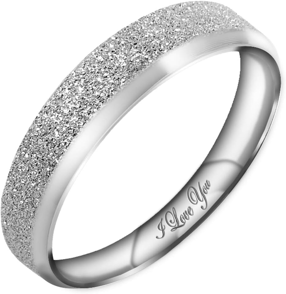 Amazon.com: Everstone Women's Sparkle 5MM & 8MM Dome Promise Ring Wedding Bands Titanium Ring ...