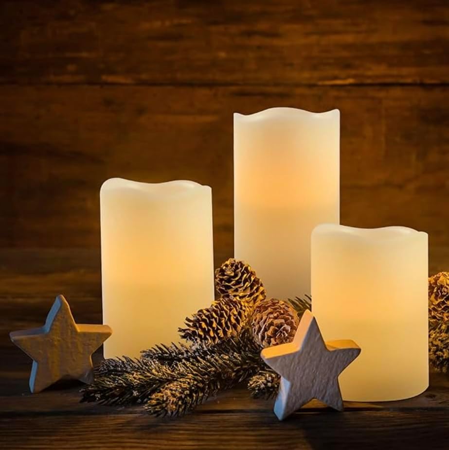 Flameless Candles Pillar Real Wax Flickering Moving Wick Electric LED ...