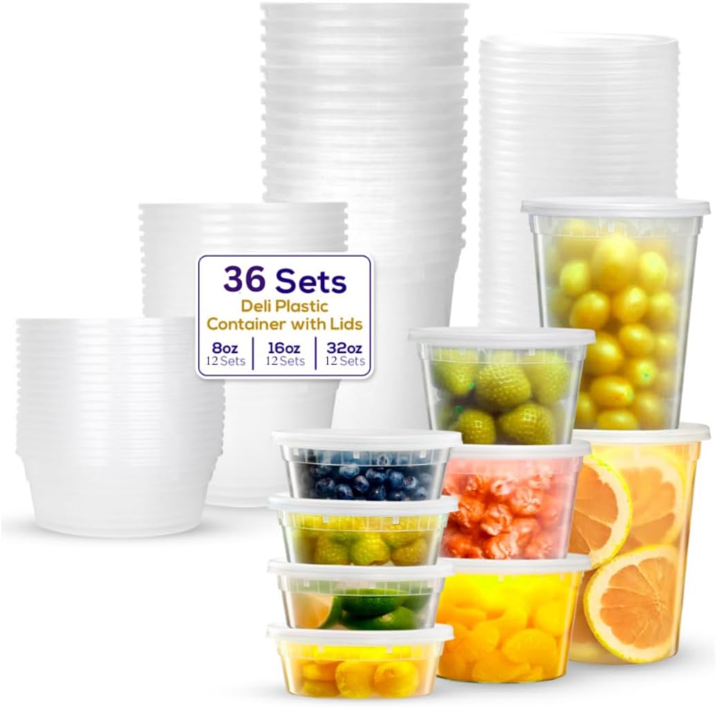 Amazon.com: Supreme Deli Plastic Storage Containers with Lids 8oz, 16oz ...