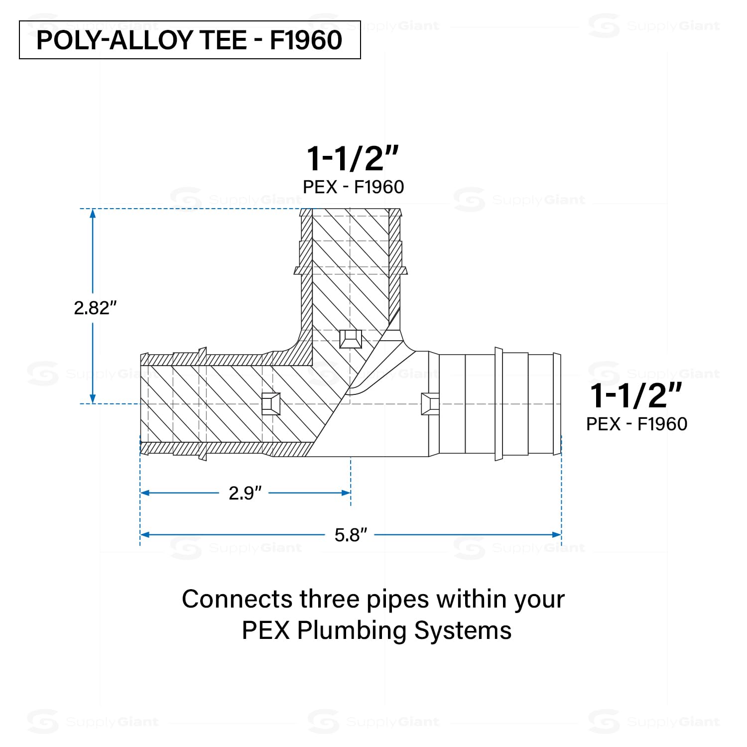 Snapklik.com : Poly Pex-A Expansion Tee Fitting 1-1/2, F1960 Tee 1/2 ...