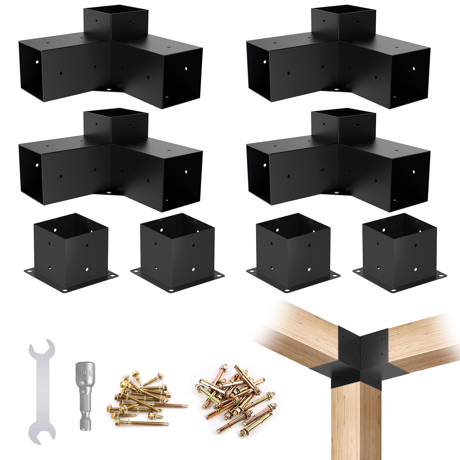 4x4 Woodworks Pergola Brackets Kit, 3-Way Corner Extension Brackets ...