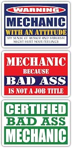 Amazon.com: (x3) Certified Bad Ass Mechanic with an Attitude Magnets ...