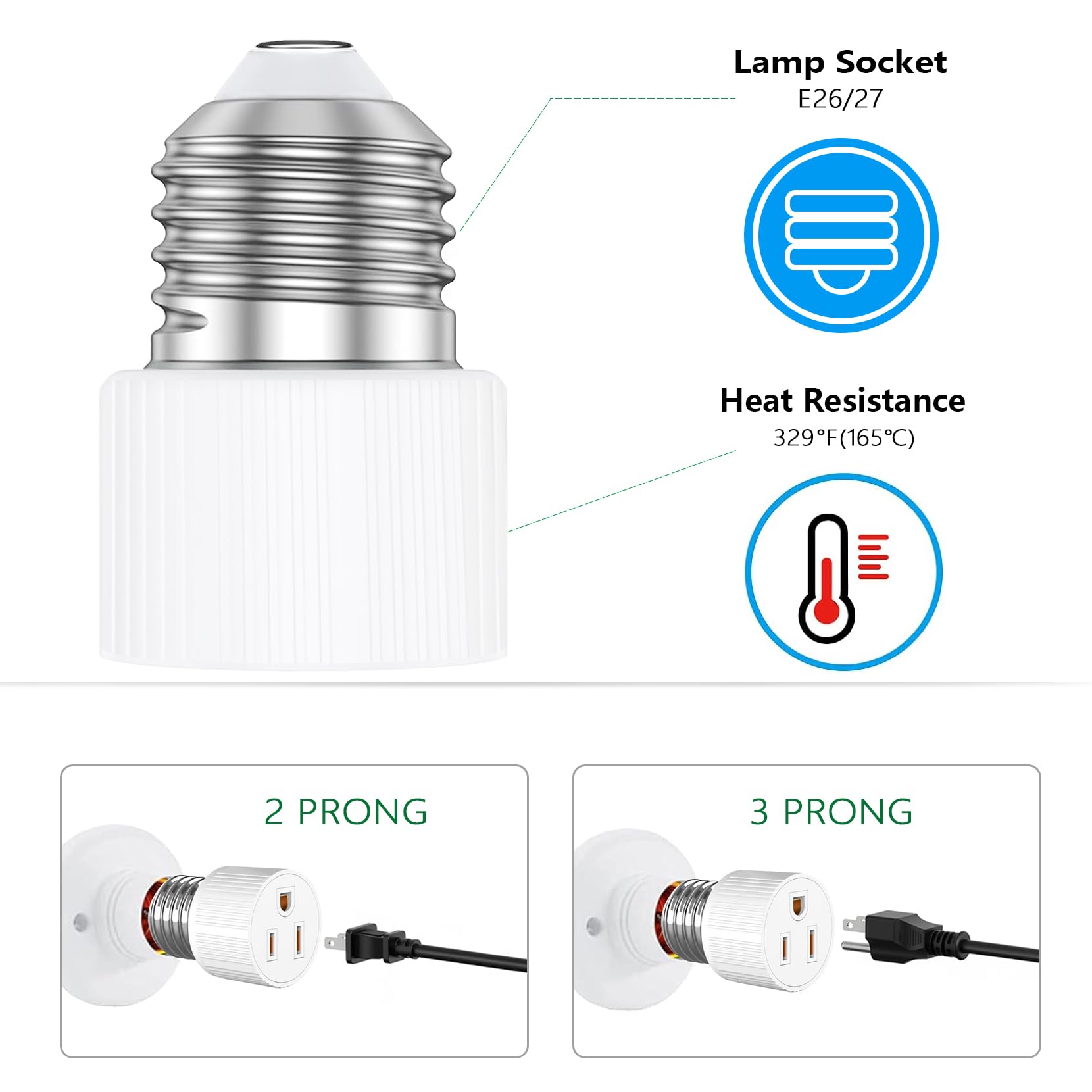 Snapklik.com : 2 Packs E26/E27 3 Prong Light Bulb Socket Outlet White ...