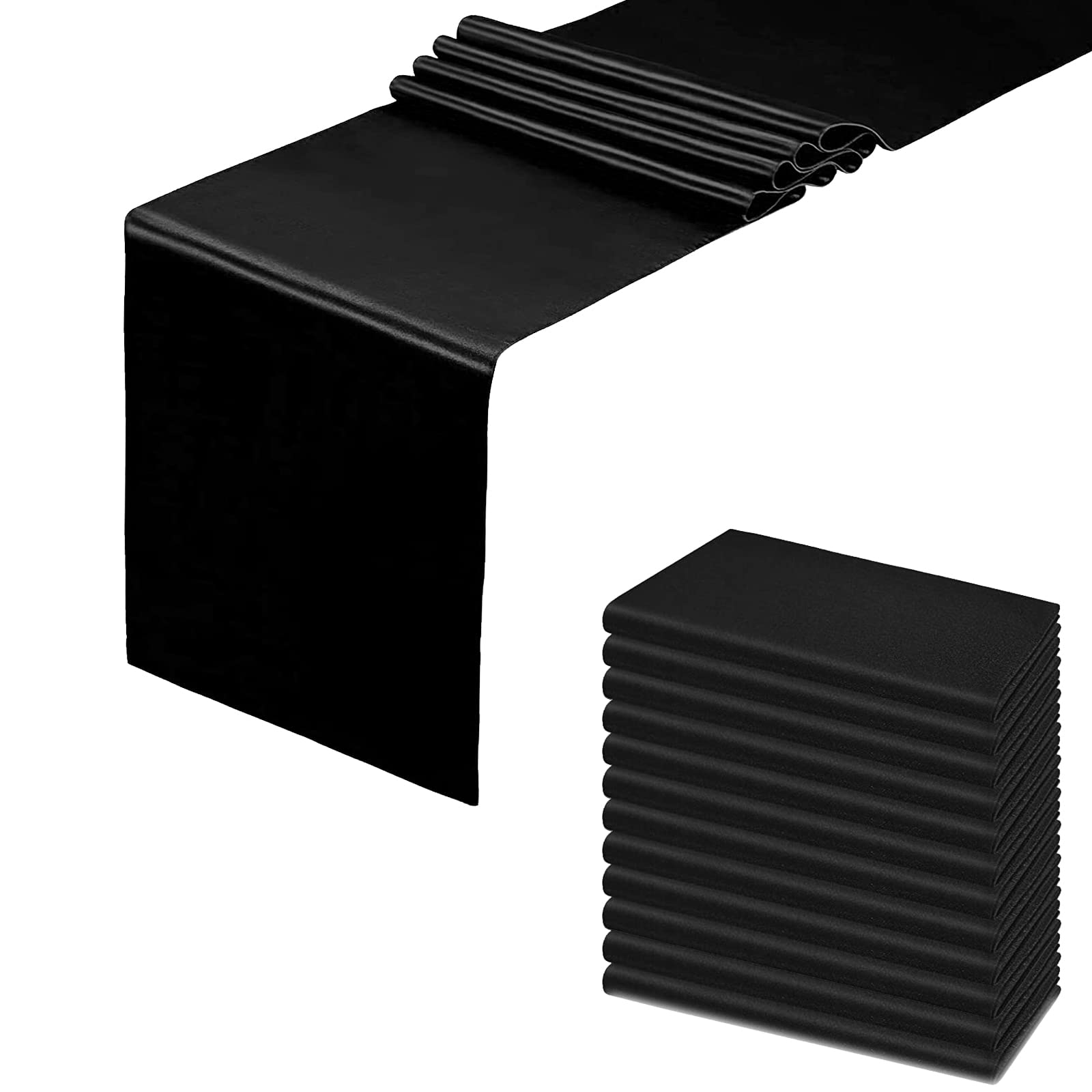 Amazon.com: HMQIANG 12 Pack Black Table Runners, Satin Seamless Table ...