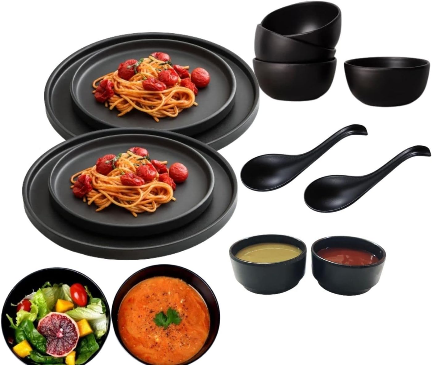 DECOR VIBES Melamine Matt Black Dinner Set for Kitchen, Dinnerware Sets ...