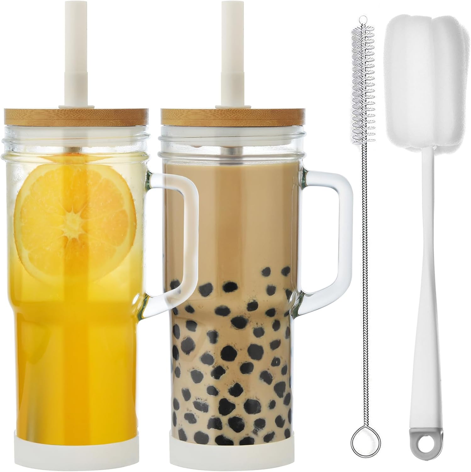 Amazon.com: ALINK Glass Cups with Lids and Straws, 24 oz Mason Jar ...