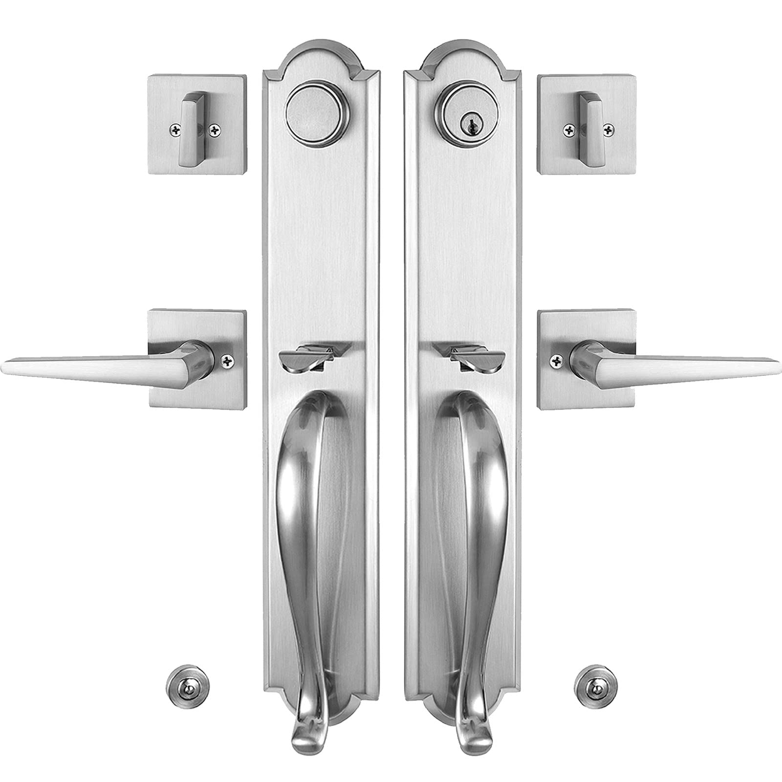 HISAFE Front Door Handle Double Door Lock Set with Camelot Trim in ...
