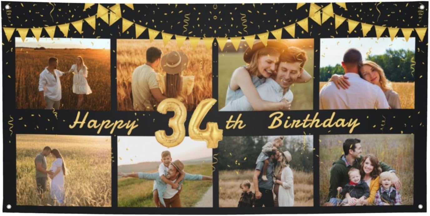 Amazon.com: Personalized Birthday Banner with 8 Photo, Custom Birthday ...