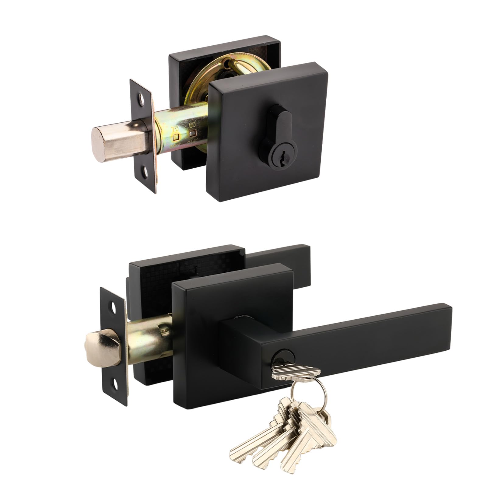 MaxxGeek Matte Black Deadbolt and Door Handle Set, Entry Door Lockset ...