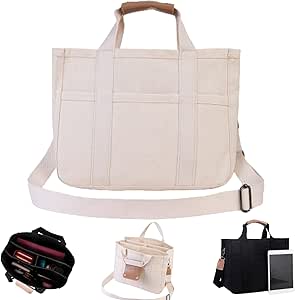 Moonelo Everything Tote Bag, Canvas Tote Bag with Multi Pockets,Durable Large Capacity Crossbody ...