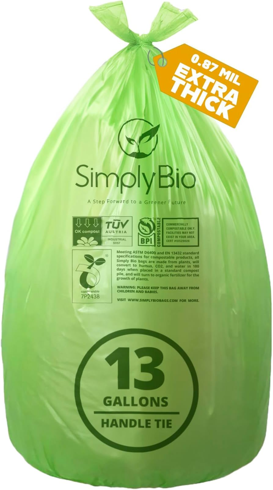 Amazon.com: Simply Bio 13 Gallon Compostable Trash Bags Handle-Tie ...