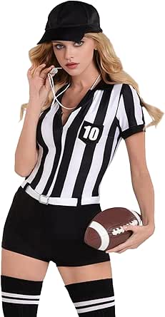 Amazon.com: XXLOG Women Referee Costume Black and White Stripe Ref ...