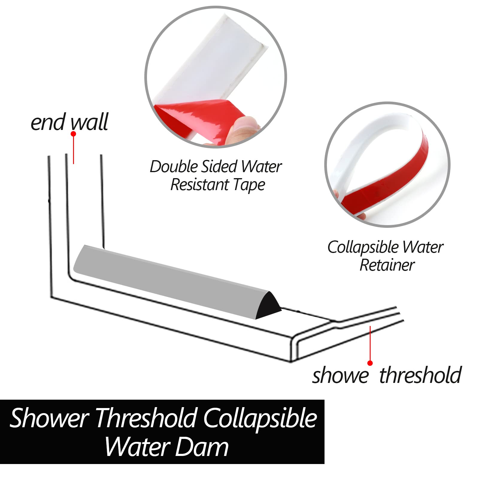 Silicone Threshold Barrier Dry Wet Separation 39 Inch Shower Threshold ...