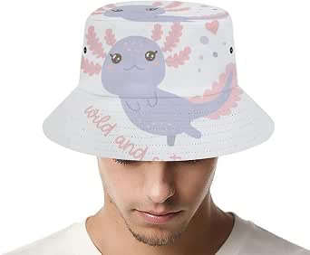 MEIKKO Cute Cartoon Axolotl Bucket Hat Beach Sun Hat Fishing Hat for ...