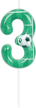 Football 3 Birthday Candles,Football Cake Decoration,Green Numbered 3 ...