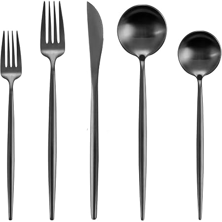 Amazon.com | Uniturcky Luxury Black Matte Flatware 20 Pieces 18/10 ...