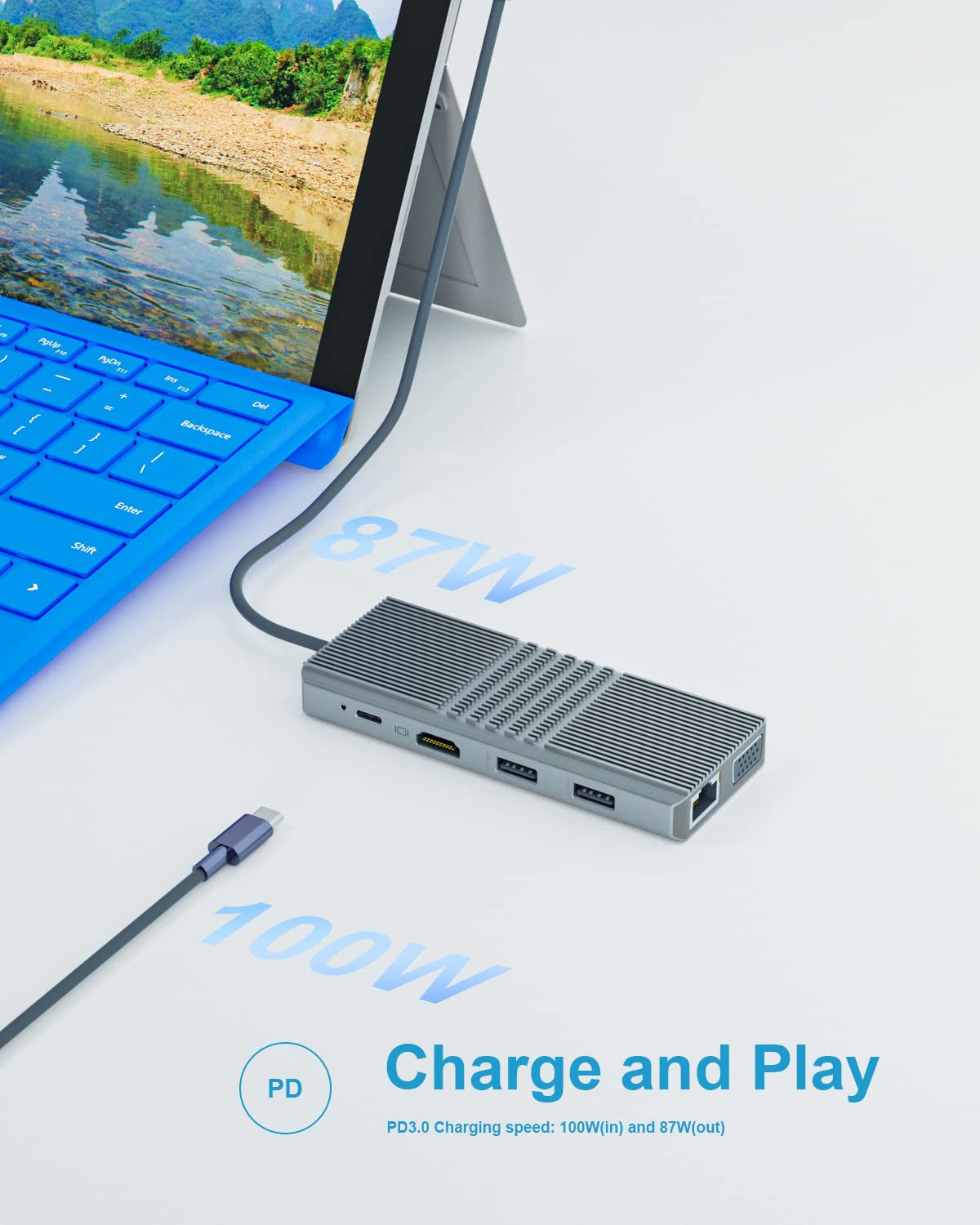 HYRTA USB C Dock for Surface Pro 7, 11 in 2 Surface Pro 7 USB C Docking ...